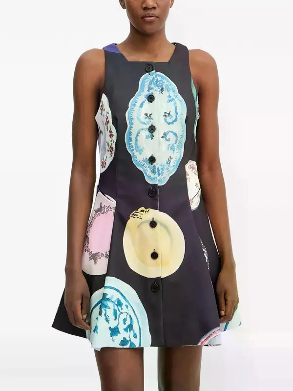 Stine Goya Plate Print Button-up Mini Dress - Black
