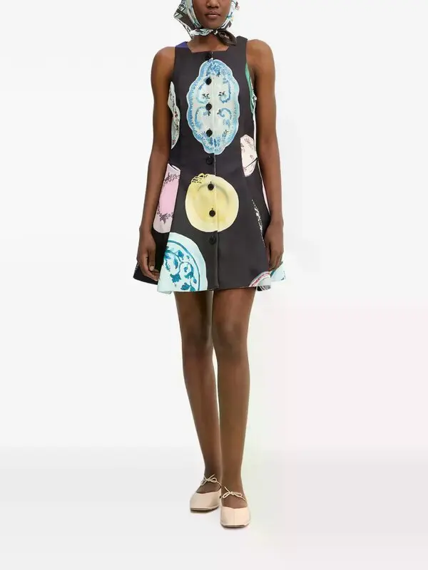 Stine Goya Plate Print Button-up Mini Dress