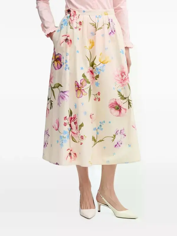 OUI Floral Print Pleated Midi Skirt - Neutrals