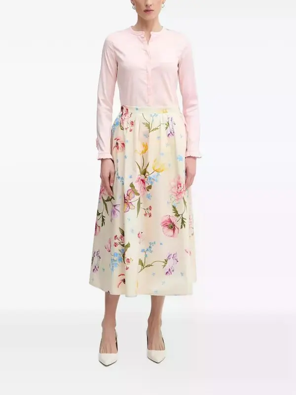 OUI Floral Print Pleated Midi Skirt