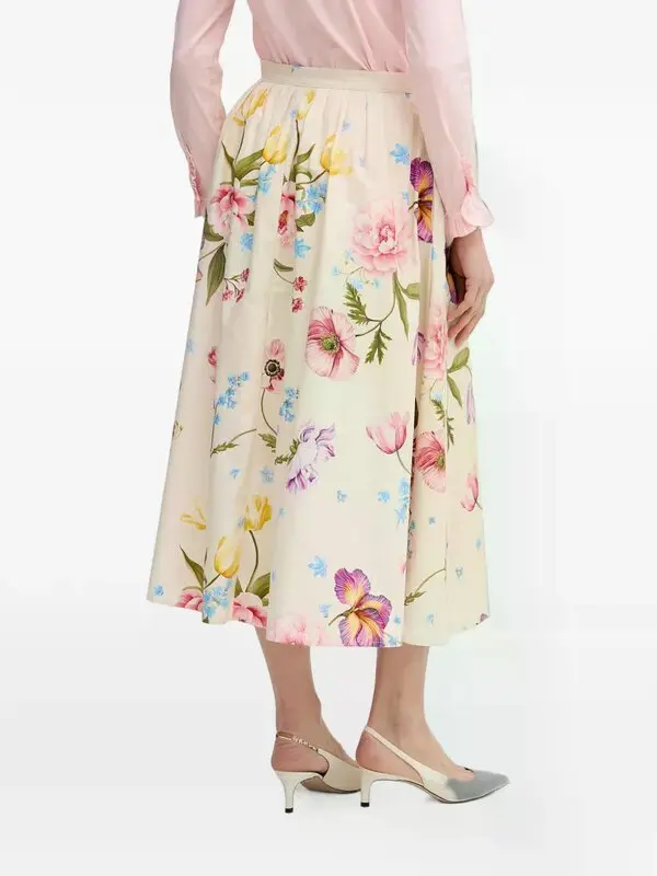OUI Floral Print Pleated Midi Skirt
