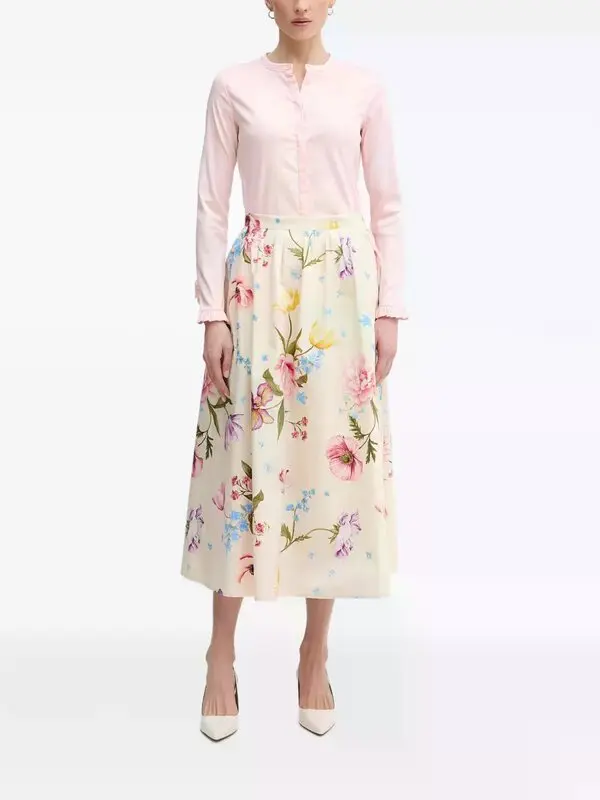 OUI Floral Print Pleated Midi Skirt