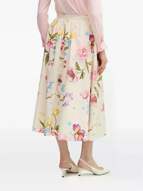 OUI Floral Print Pleated Midi Skirt
