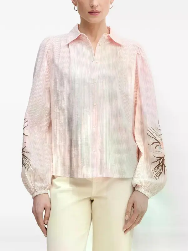 MOS MOSH Striped Embroidered Shirt - Pink