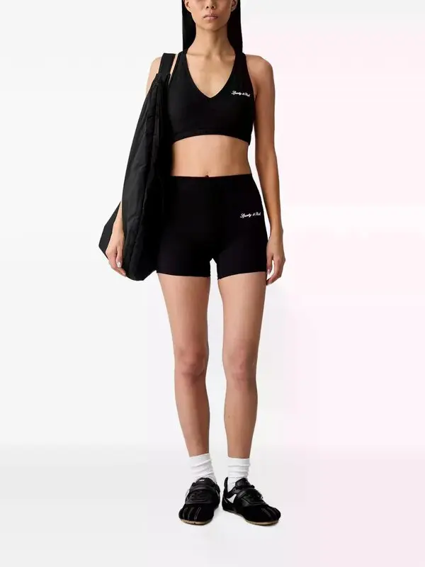 SPORTY & RICH Logo Print Mini Shorts - Black
