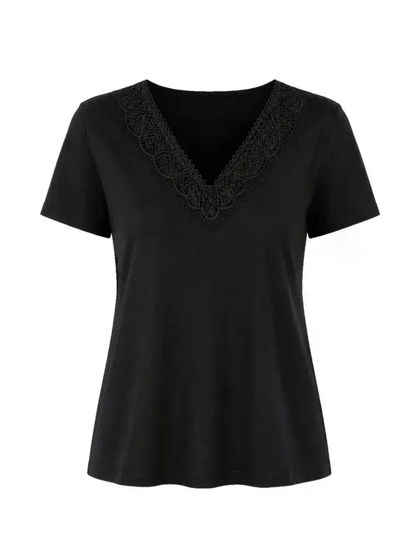 MOLLY BRACKEN Lace-trim V-neck T-shirt - Black