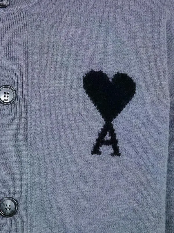 AMI Paris De Coeur Wool Cardigan - Grey