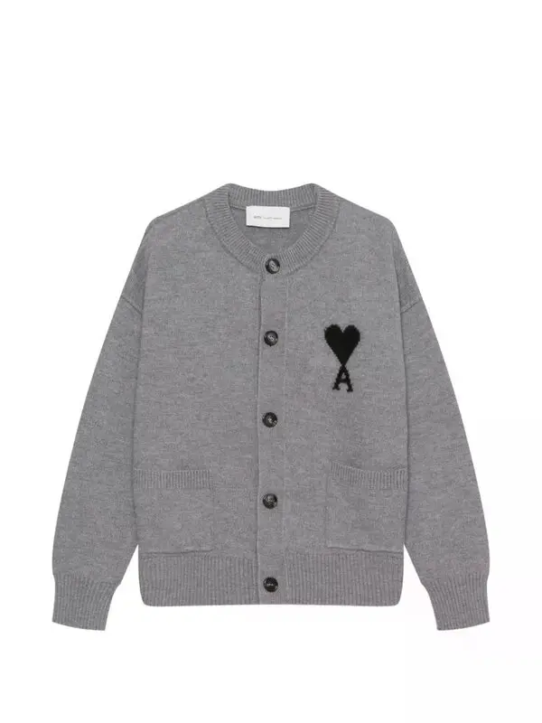 AMI Paris De Coeur Wool Cardigan - Grey
