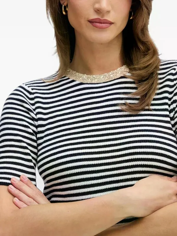 OUI Striped Embellished-neck T-shirt