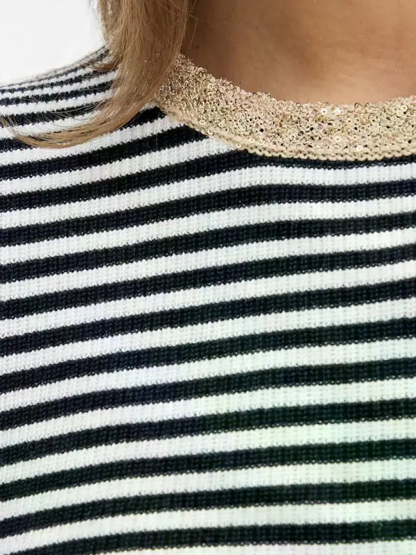 OUI Striped Embellished-neck T-shirt