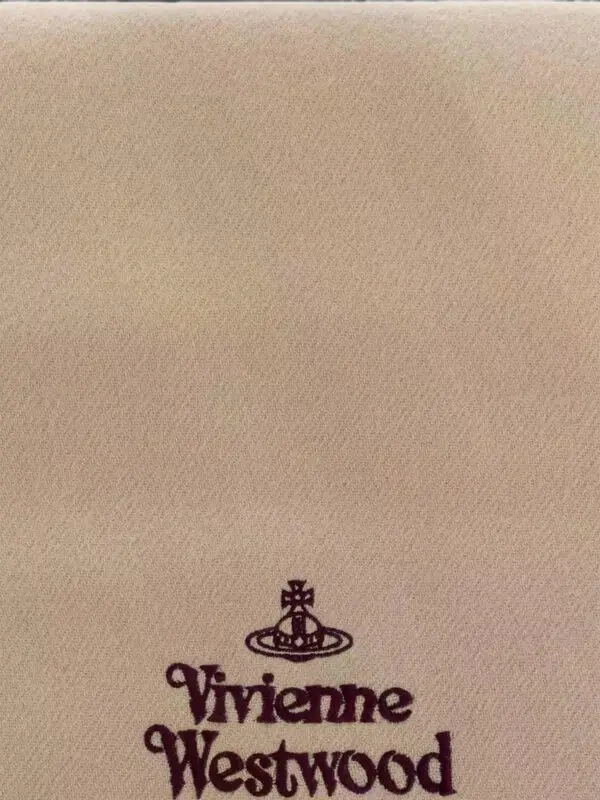 VIVIENNE WESTWOOD Logo-embroidered Fringed Scarf - Neutrals