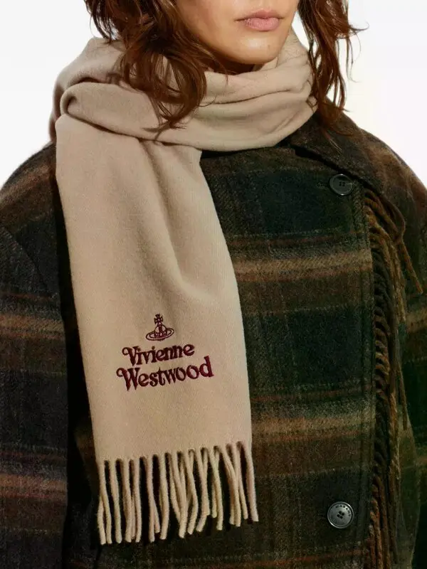 VIVIENNE WESTWOOD Logo-embroidered Fringed Scarf