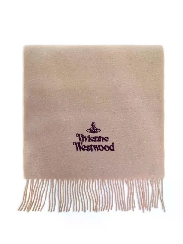 VIVIENNE WESTWOOD Logo-embroidered Fringed Scarf - Neutrals