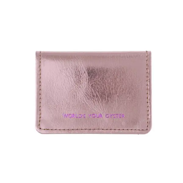 VIDA VIDA Worlds Your Oyster Metallic Leather Travel Card Holder - Pink