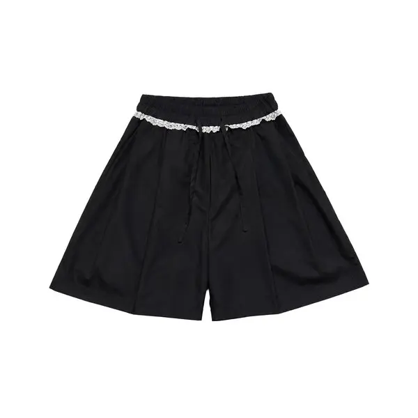 ALAS Name Silk-cotton Blend Pleated Shorts With Lace Trim - Black