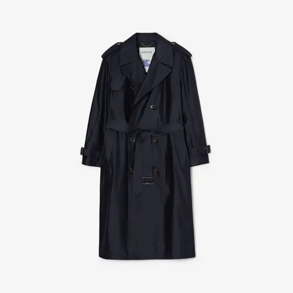 Burberry Long Silk Hoxton Trench Coat - Navy