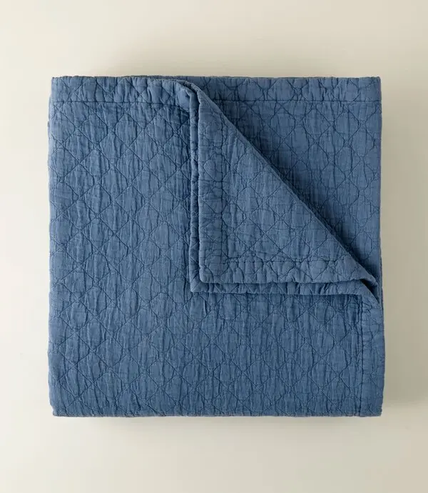 PEACOCK ALLEY Heritage Stonewashed Linen Coverlet - Navy