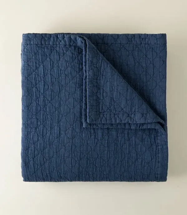 PEACOCK ALLEY Heritage Linen Coverlet - Navy