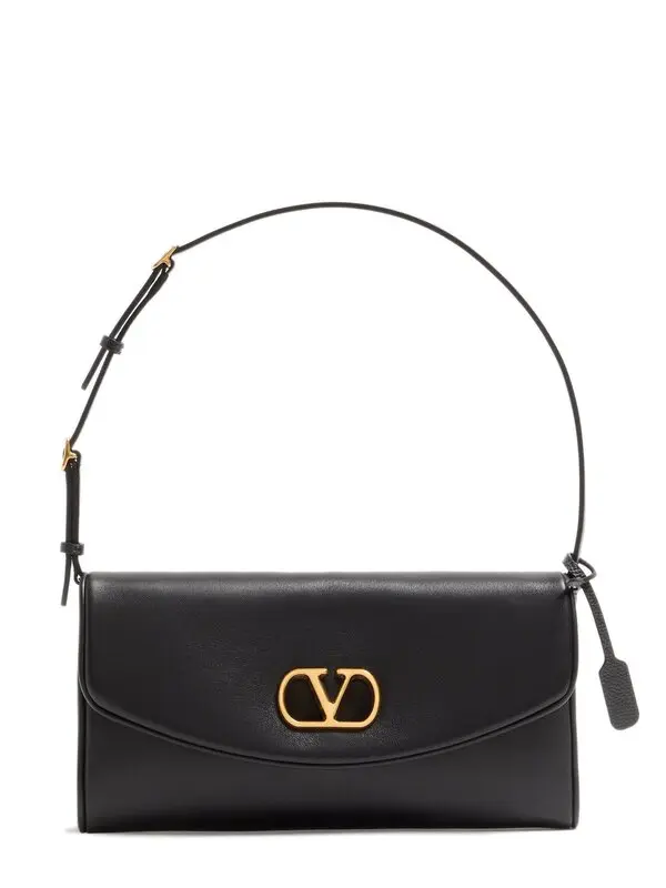 Valentino Garavani Height 12 Cm Mini Shoulder Bag In Grainy Calfskin With Antique Brass Hardware - Nero