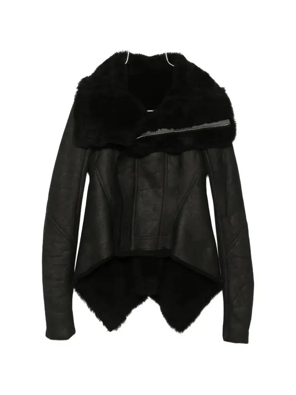 Rick Owens Asymmetrical Hem Foldable High-neck Lamb Leather Jacket With Front Zip - Nero