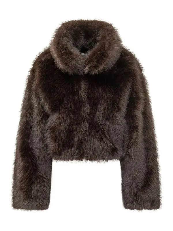 ROTATE BY BIRGER CHRISTENSEN Faux Fur Cropped Jacket With Stand Collar - Mole'
