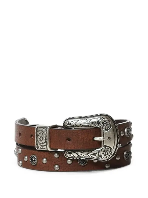 GOLDEN GOOSE Studded Leather Belt With Silver-tone Buckle - Marrone