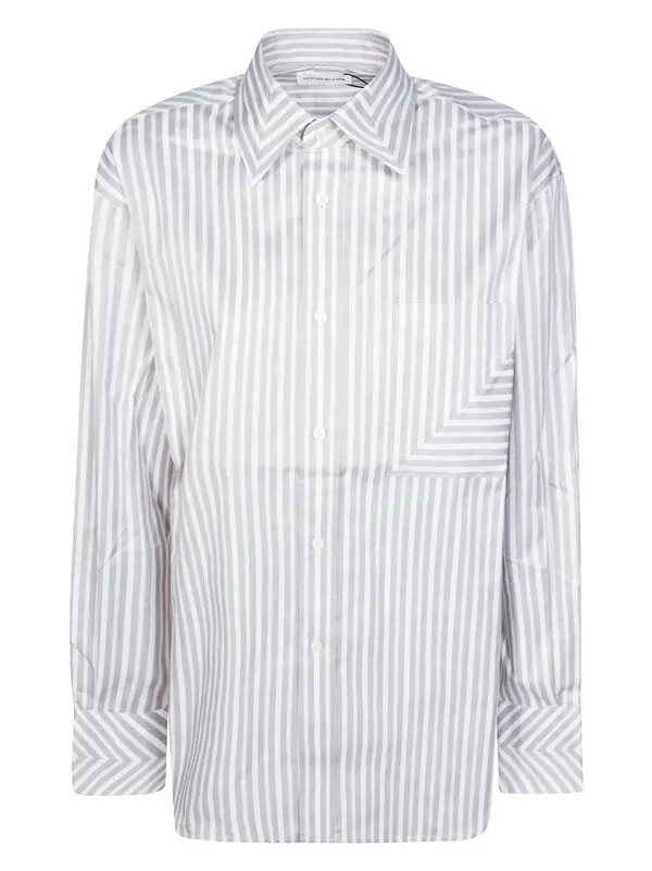 Victoria Beckham Striped Cotton Shirt With Pocket Detail - Grigio