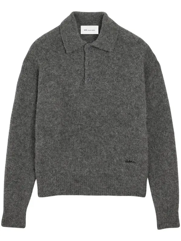 AMI Paris Alpaca-wool Blend Polo Shirt - Grey