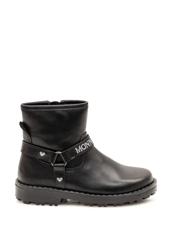 Monnalisa Biker Boots With Heart Embellishments - Nero