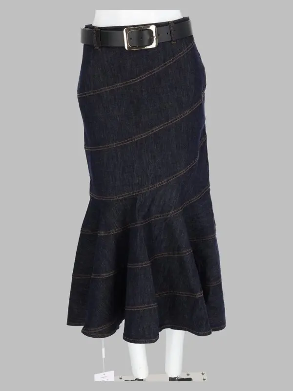 SELF-PORTRAIT Cotton Blend Stretch Skirt - Blue