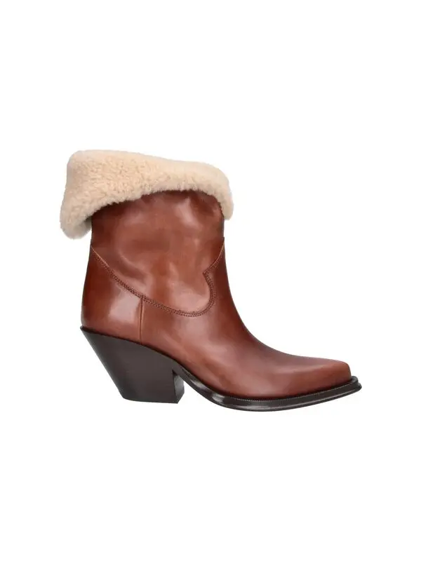 Chloé Shearling-cuff Heeled Ankle Boots - Brown