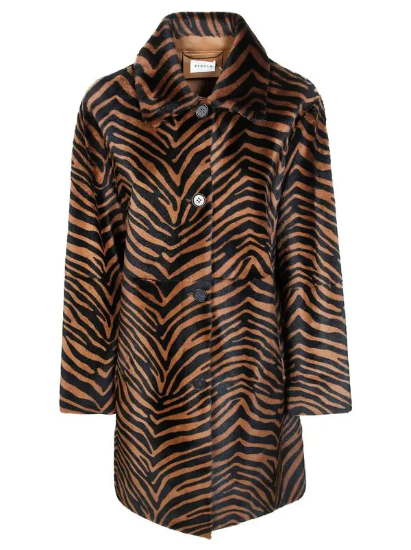 PAROSH Tiger-print Lambskin Overcoat - Marrone