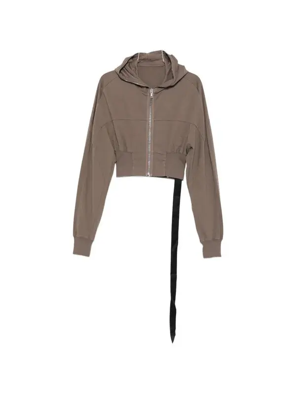 Rick Owens Cropped Heavy Cotton Zip-hood Sweatshirt - Grigio