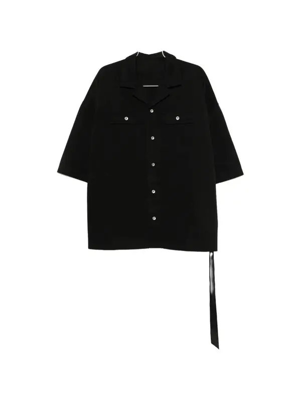 Rick Owens Cotton Oversized Shirt With Three-quarter Sleeves, Button Front & Pockets - Nero
