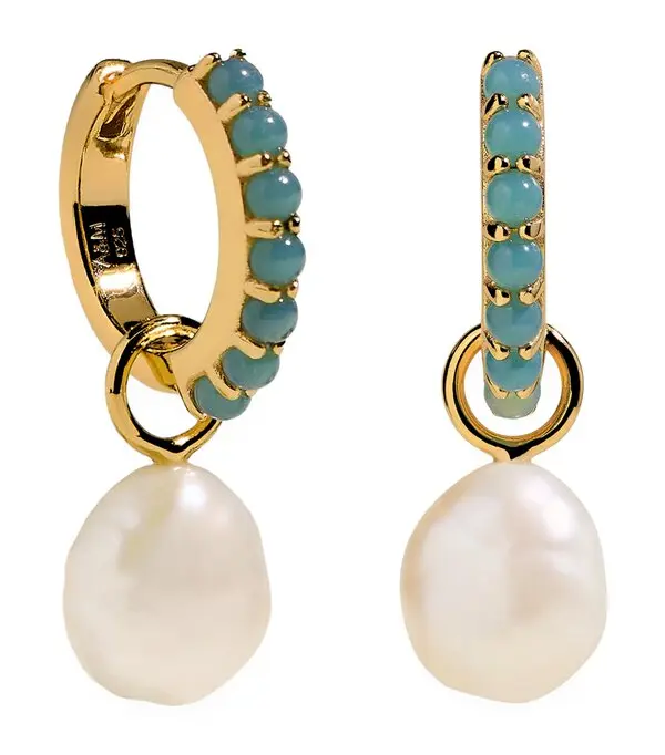 ASTRID & MIYU Plated Sterling Silver Opal And Pearl Charm Huggie Earrings - Gold