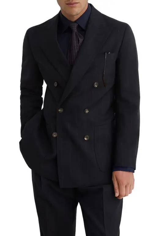 REISS Valley Pinstripe Wool Double Breasted Dinner Jacket - Navy