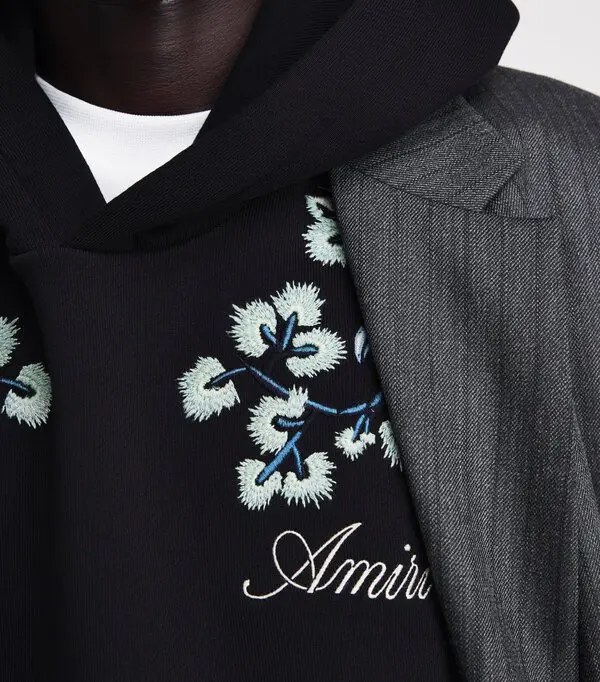 Amiri Cotton Hoodie With Floral Embroidery - Black