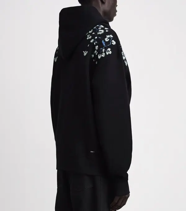 Amiri Cotton Hoodie With Floral Embroidery - Black