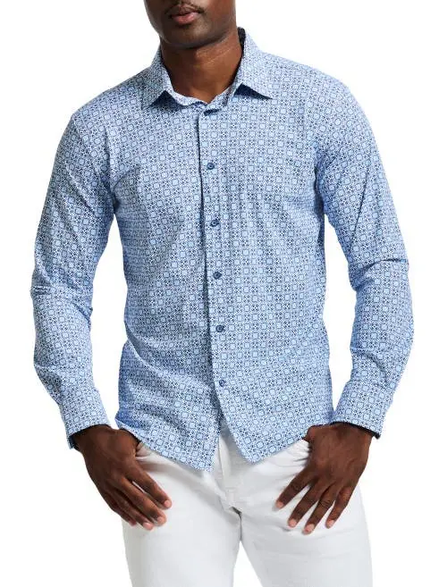 Robert Graham Big & Tall Caspian Geometric Stretch Sport Shirt - Blue