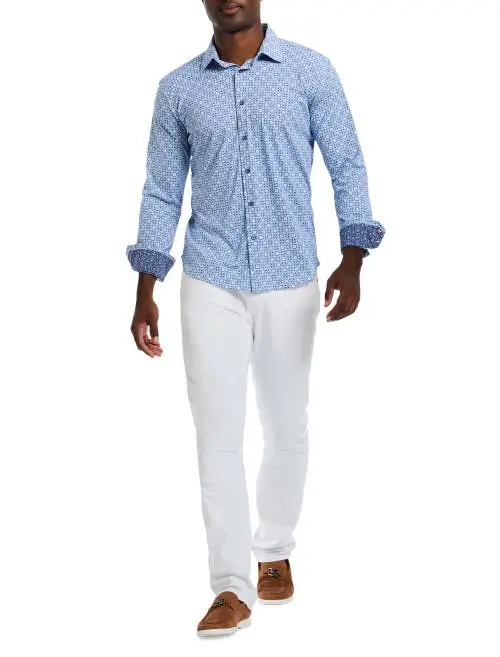 Robert Graham Big & Tall Caspian Geometric Stretch Sport Shirt - Blue
