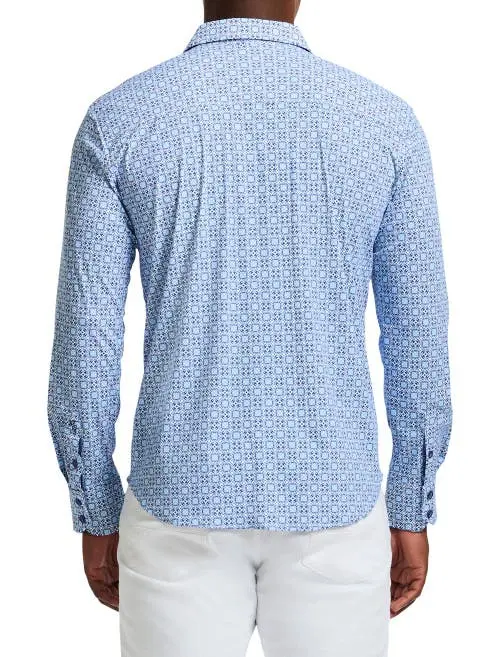 Robert Graham Big & Tall Caspian Geometric Stretch Sport Shirt - Blue