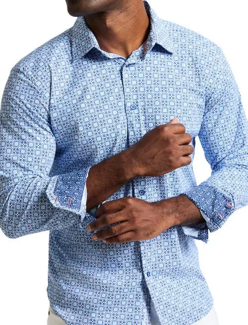 Robert Graham Big & Tall Caspian Geometric Stretch Sport Shirt - Blue