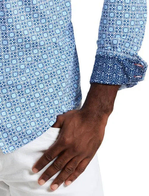 Robert Graham Big & Tall Caspian Geometric Stretch Sport Shirt - Blue