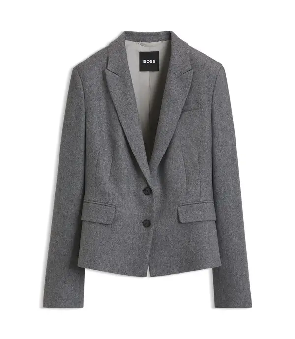 BOSS Slim-fit Blazer In Melange Flannel - Light Grey