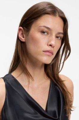 BOSS Sleeveless Cowl Neck Satin Blouse - Dark Blue