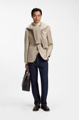 BOSS Regular-fit Blazer In Virgin Wool With Silk - Light Beige