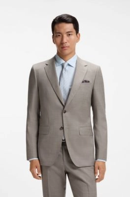 BOSS Two-piece Slim-fit Suit In Patterned Stretch Wool - Khaki