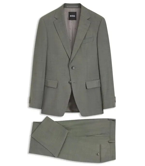 BOSS Two-piece Slim-fit Suit In Patterned Stretch Wool - Light Green