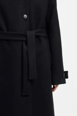 BOSS Belted Wool-blend Coat In A Relaxed Fit