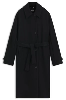 BOSS Belted Wool-blend Coat In A Relaxed Fit